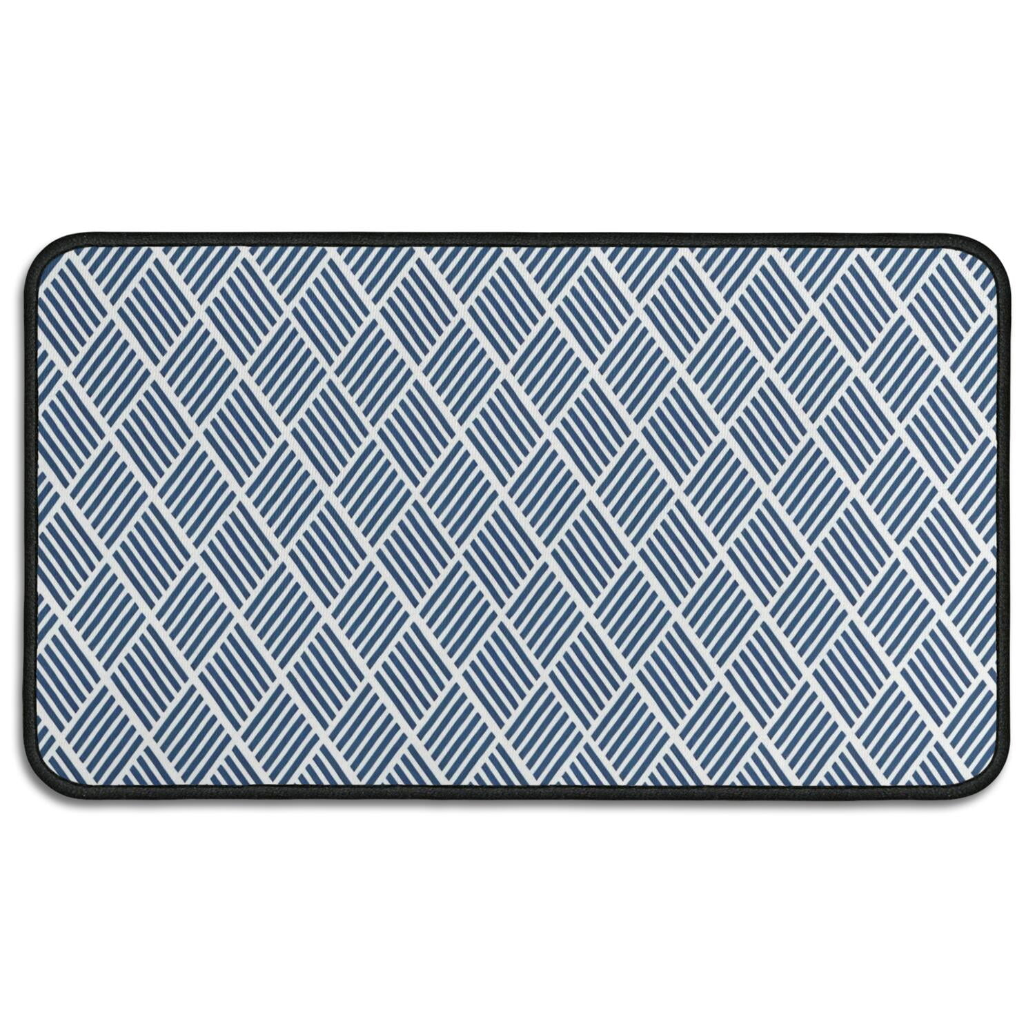 Blue Geometric Striped Pattern Door Rugs,Washable Non Slip Door Mats ...