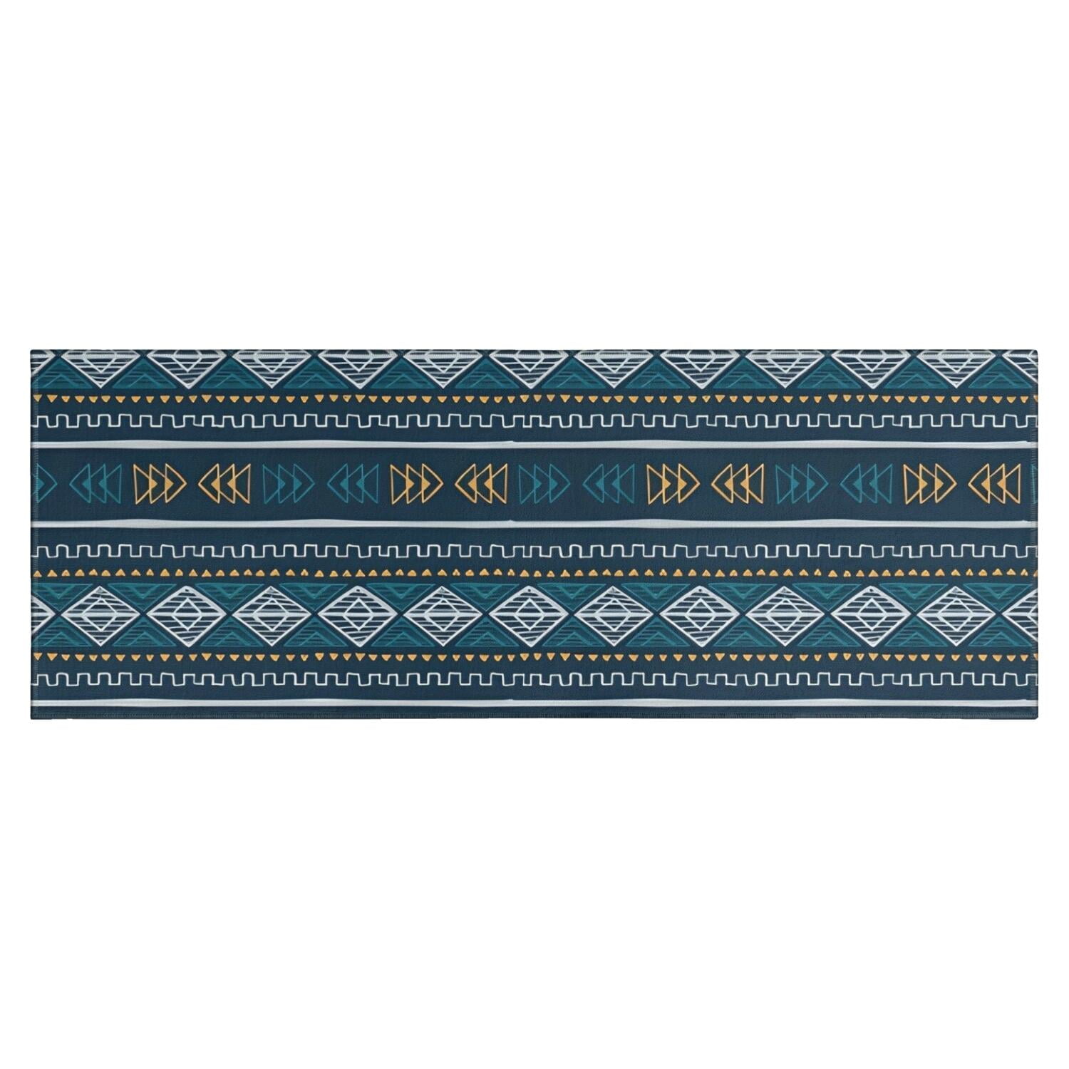 Blue Geometric Striped Pattern Kitchen Rug Mat,Kitchen Runner Rugs Non ...