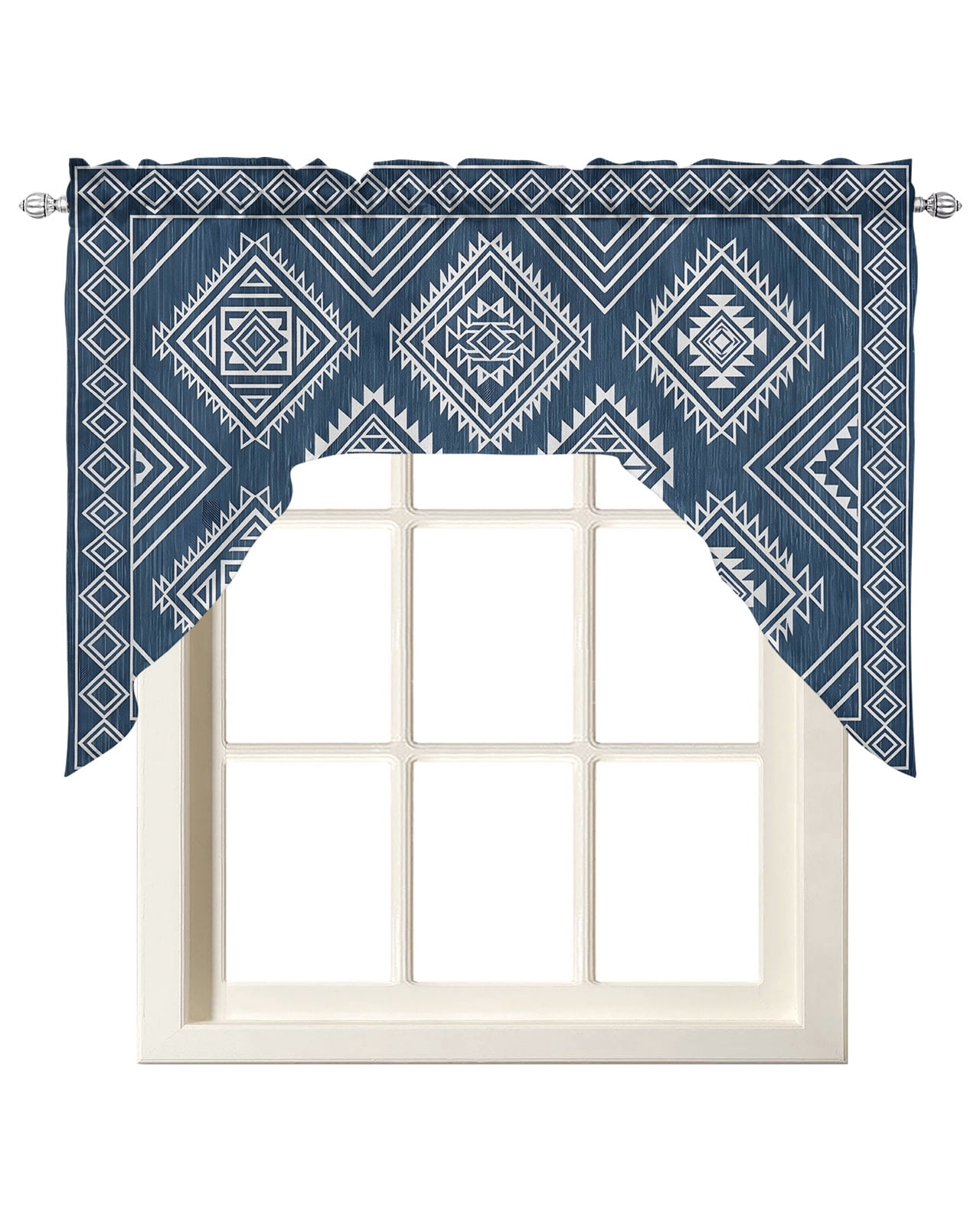 Blue Geometric Swag Valances for Windows, Geometric Traditional ...