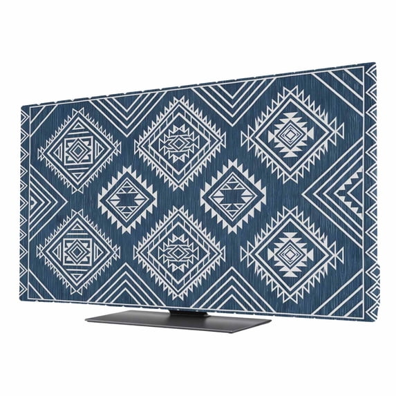 Blue Geometric TV Cover for 55 Inch Screen, Stretch Fabric Dustproof TV ...