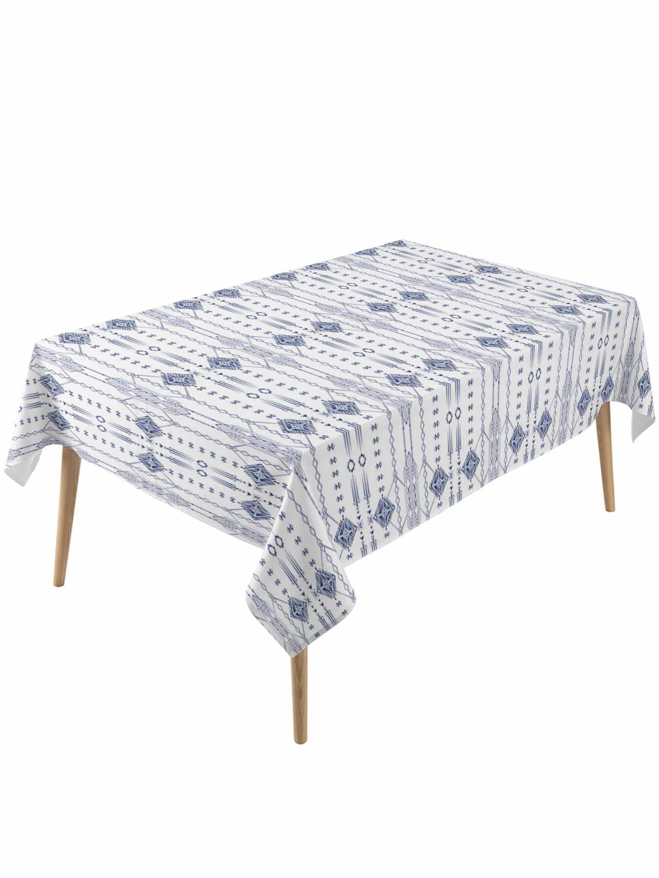 Blue Geometric Table Cloth, Boho Ethnic Modern Abstract Art Aesthetics ...