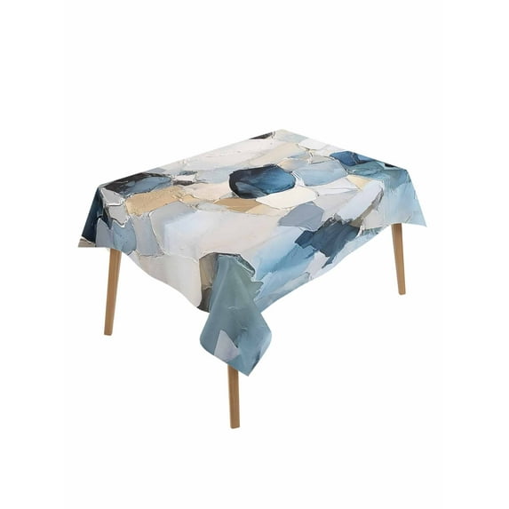 Blue Geometric Table Cloth, Modern Abstract Oil Painted Waterproof ...