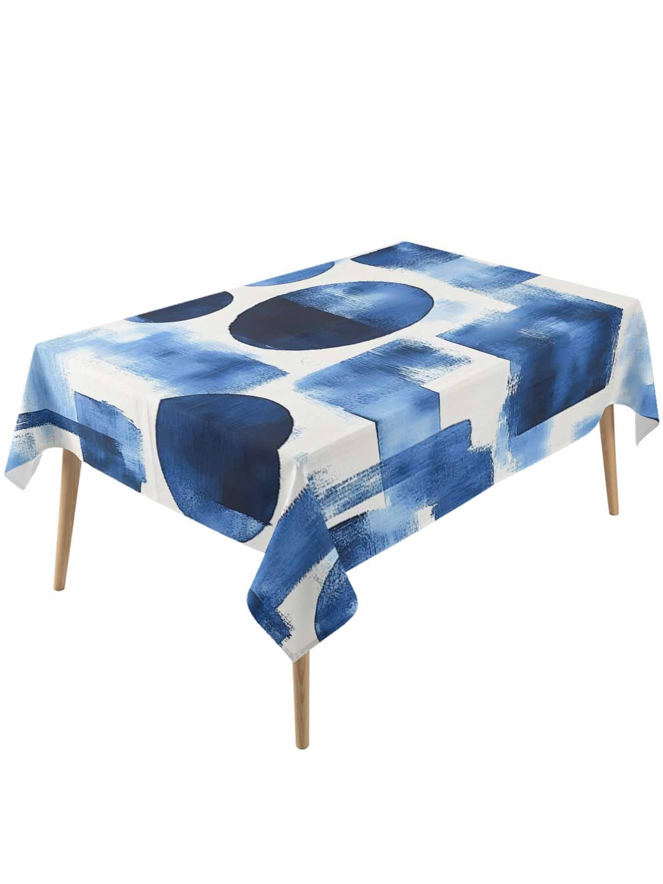 Blue Geometric Table Cloth, Modern Abstract Vintage Art Aesthetic ...