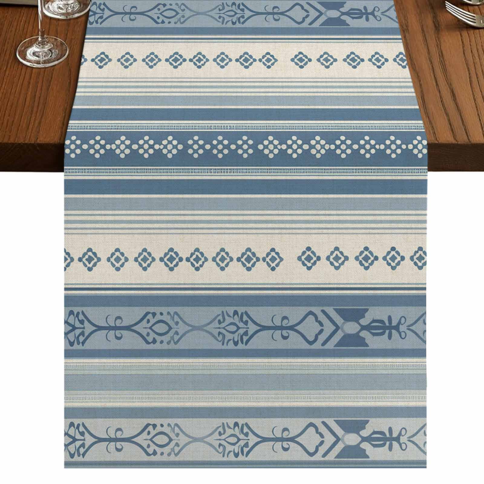 Blue Geometric Table Runner 108 Inches Long,Modern Abstract Art Vintage ...