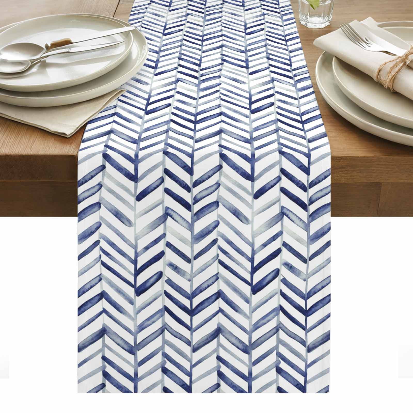 Blue Geometric Table Runner - 120 Inch Long, Kitchen Dining Table ...