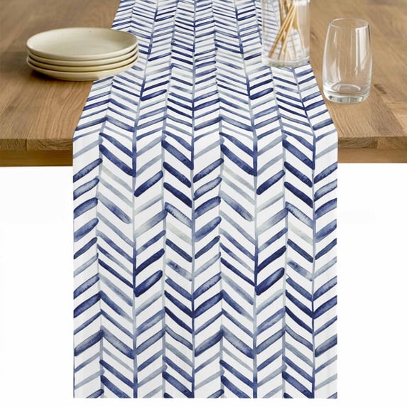 Blue Geometric Table Runner - 72 Inch Long Watercolor Chevron Abstract ...