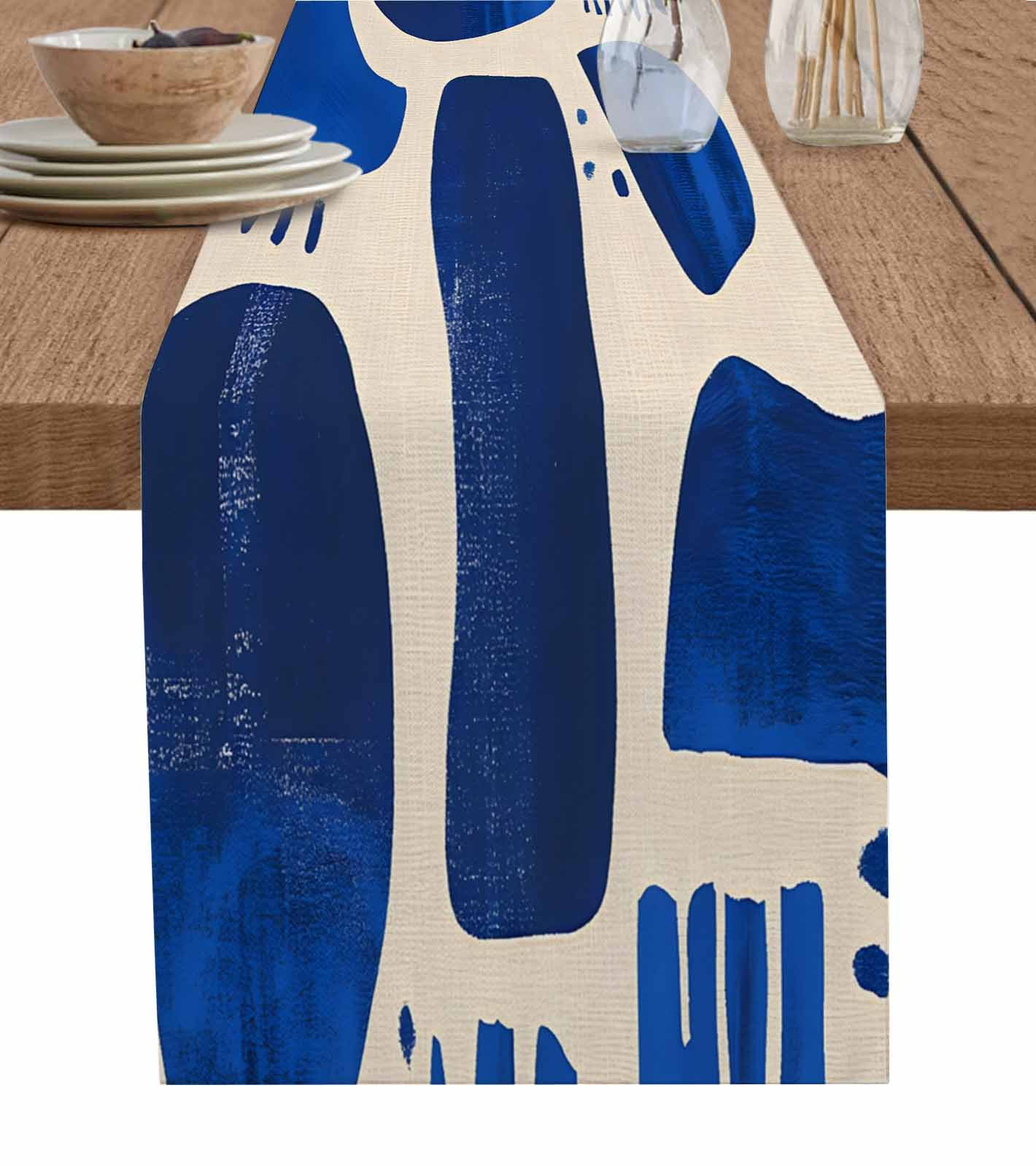 Blue Geometric Table Runner 72 Inches, Contemporary Abstract Minimalist ...