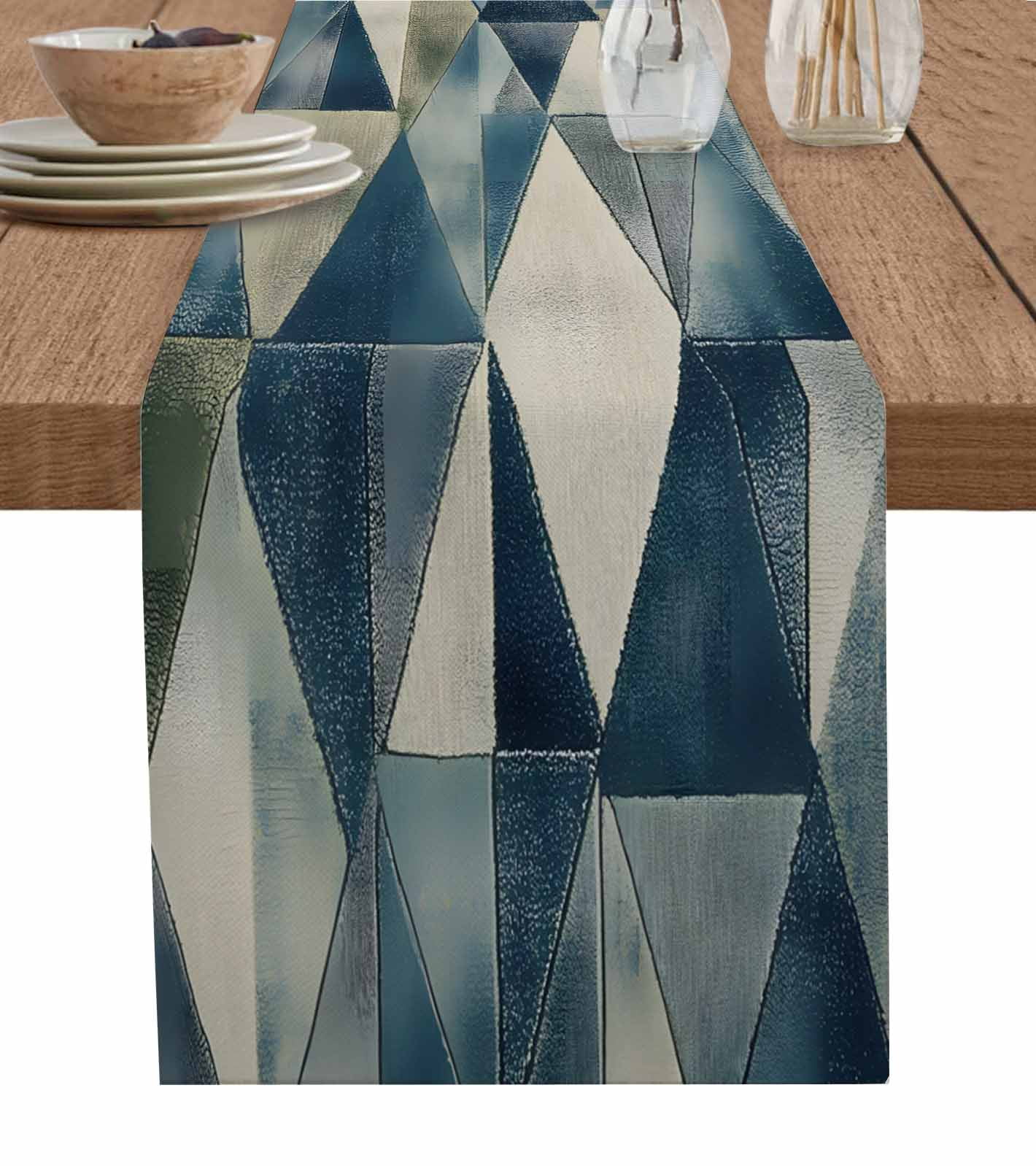 Blue Geometric Table Runner 72 Inches, Rhombus Modern Abstract Art Bed ...