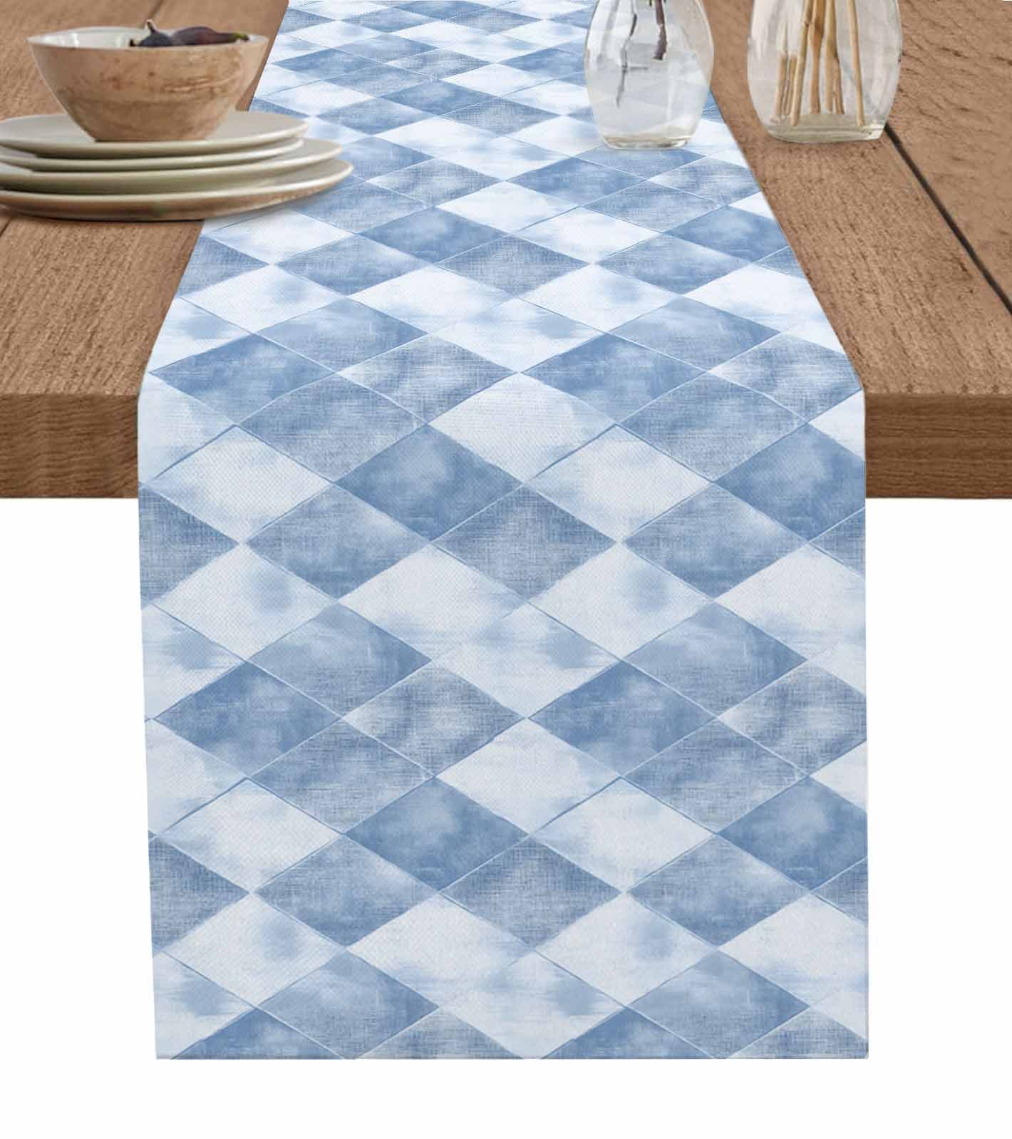 Blue Geometric Table Runner 72 Inches, Simplistic Modern Abstract ...