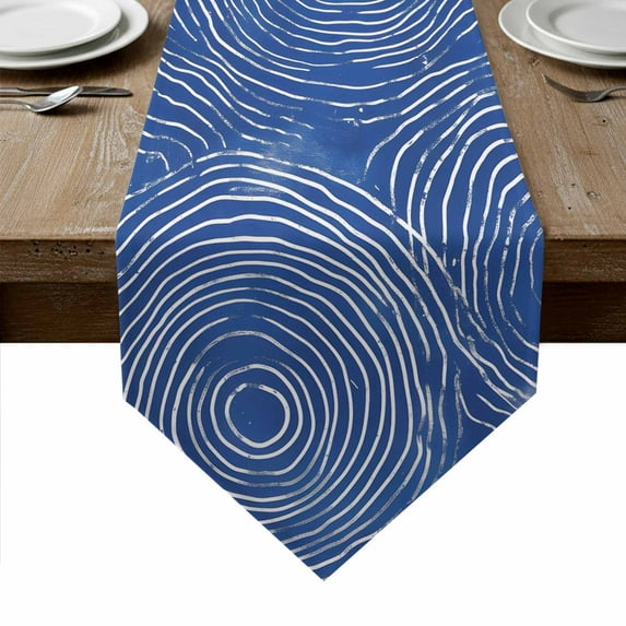 Blue Geometric Table Runner Linen Burlap Table Runner 108 Inches Long ...