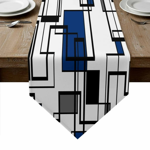 Blue Geometric Table Runner Linen Burlap Table Runner 120 Inches Long ...