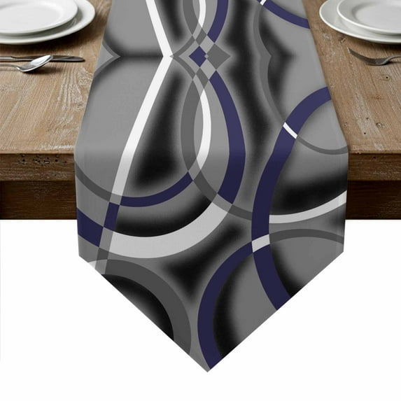 Blue Geometric Table Runner Linen Burlap Table Runner 48 Inches Long ...