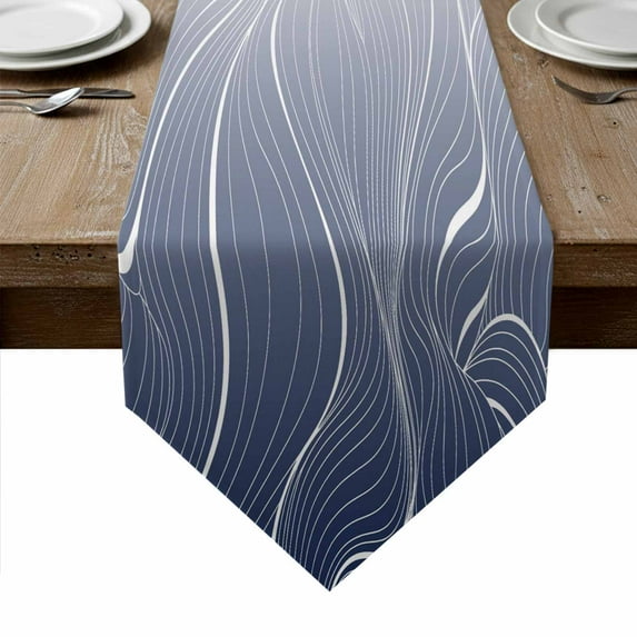 Blue Geometric Table Runner Linen Burlap Table Runner 60 Inches Long ...