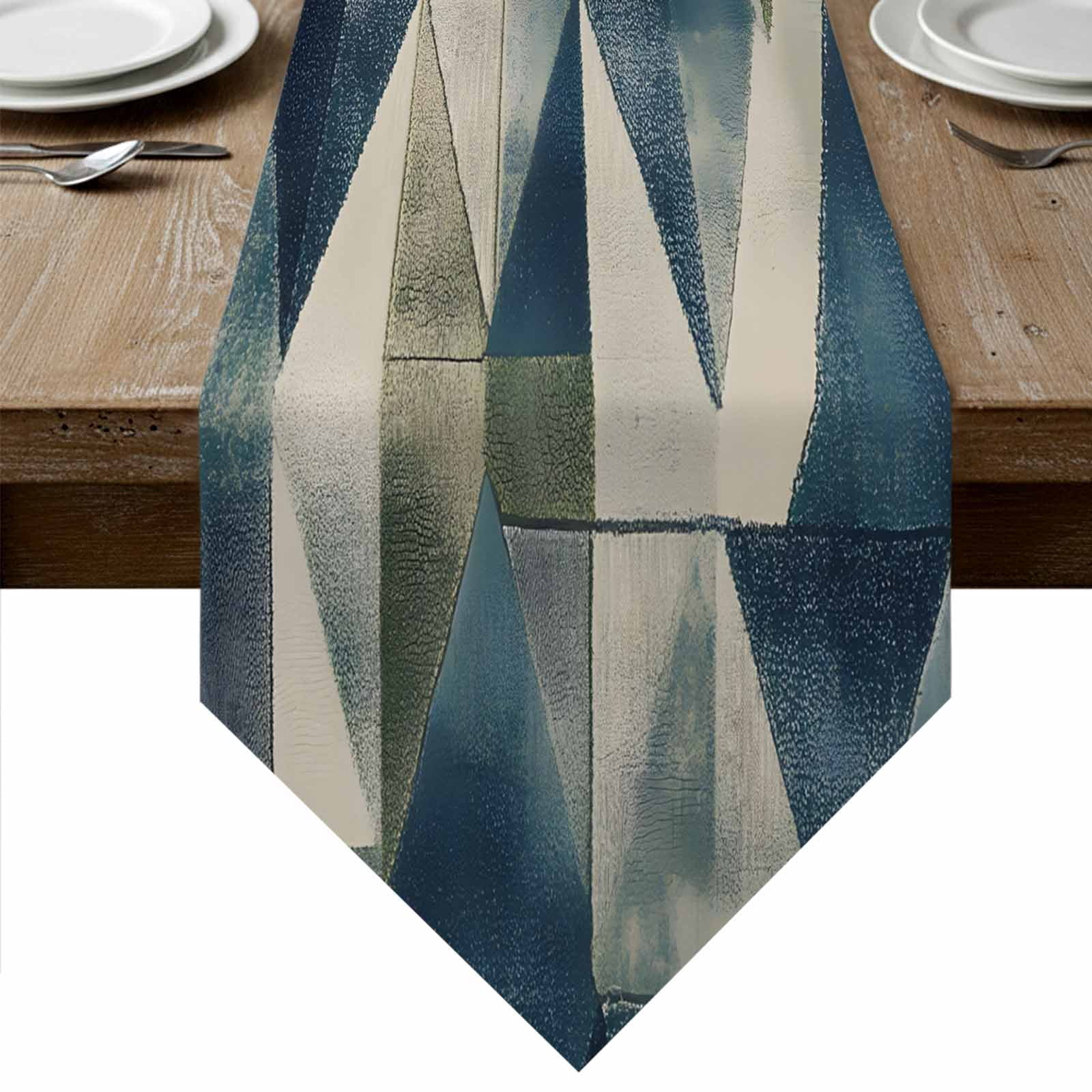 Blue Geometric Table Runner Linen Burlap Table Runner 72 Inches Long ...