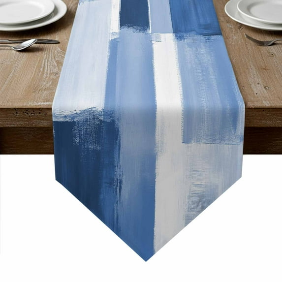 Blue Geometric Table Runner Linen Burlap Table Runner 72 Inches Long ...
