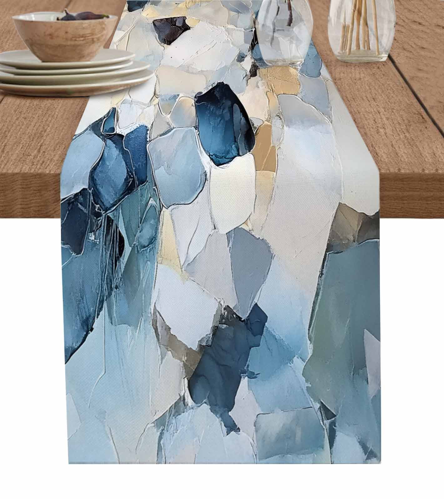 Blue Geometric Table Runner Modern Abstract Oil Painted Tablerunners 13 ...