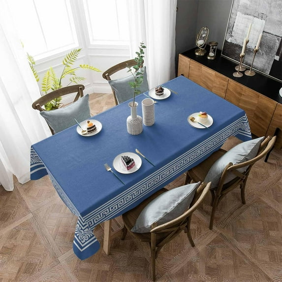 Blue Geometric Table cloth Waterproof Tablecloths, White Greek Key ...