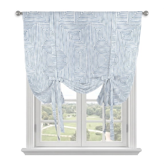 Blue Geometric Tie Up Curtains for Windows, Adjustable Balloon Window ...