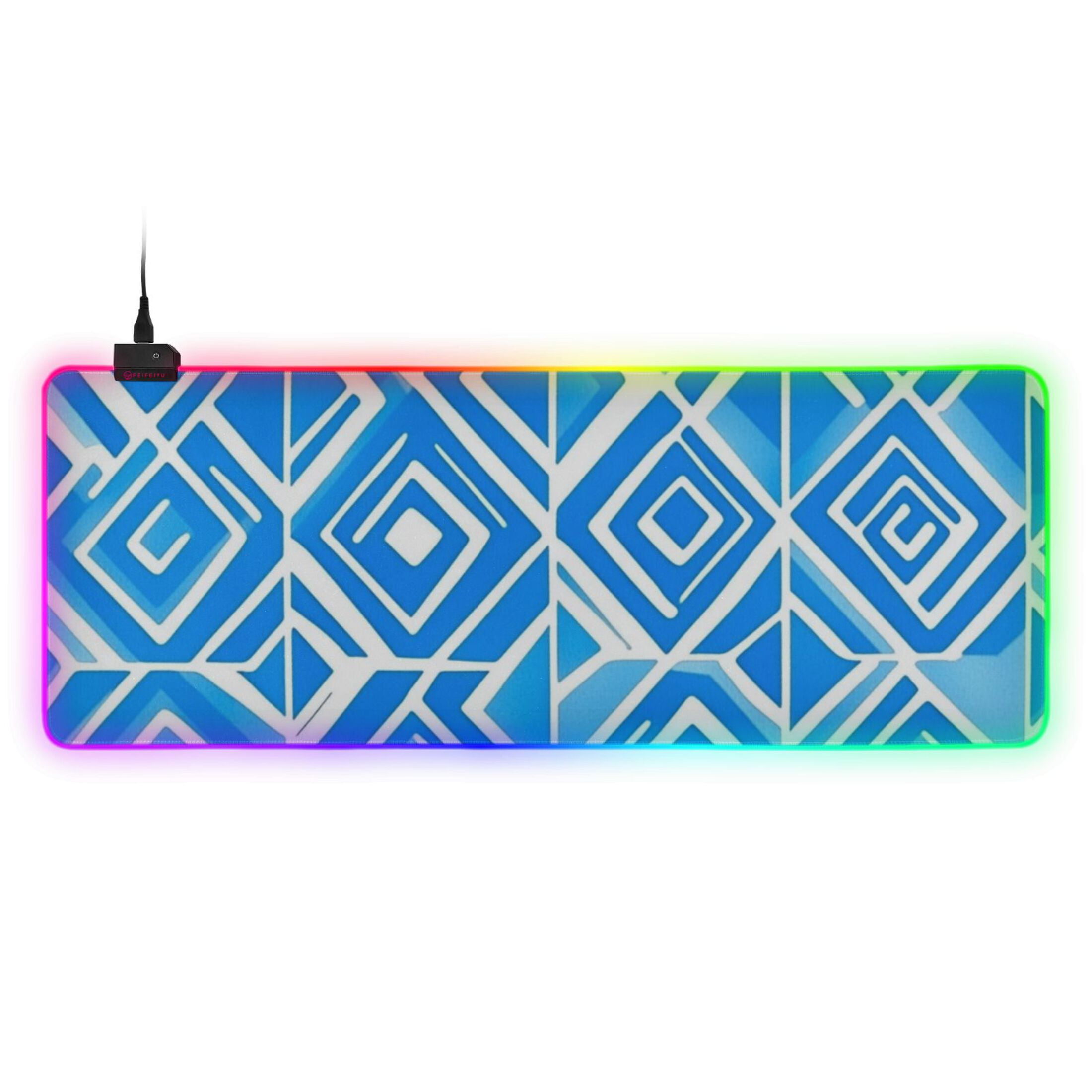 Blue Geometric Tile Pattern RGB Gaming Mouse Pad Large Keyboard Mat ...