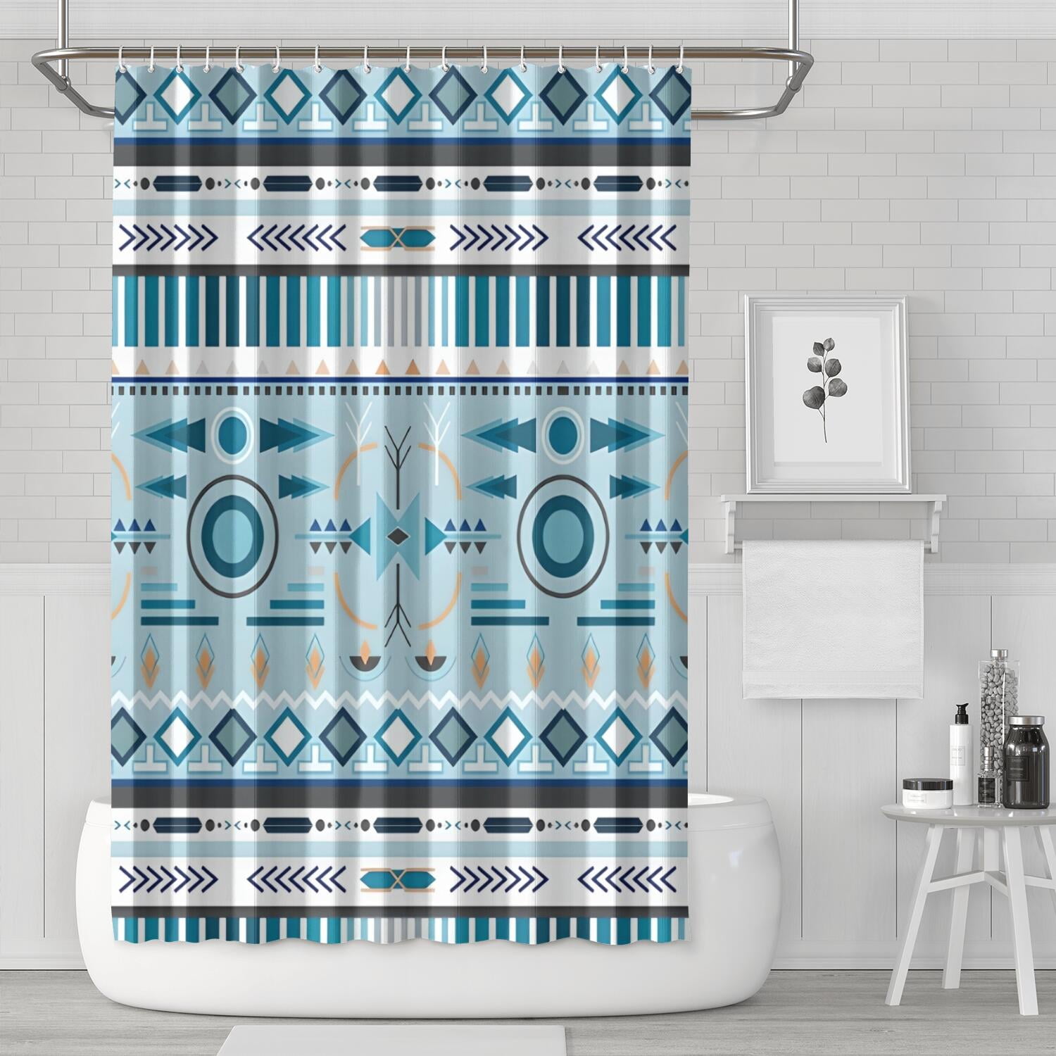 Blue Geometric Triangle Diamond Pattern Shower Curtain 72"x72 ...