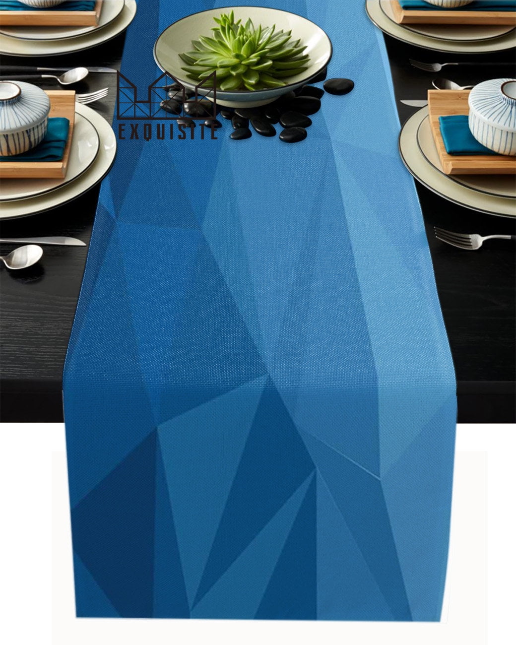 Blue Geometric Triangle Gradient Table Runner Wedding Party Dining ...