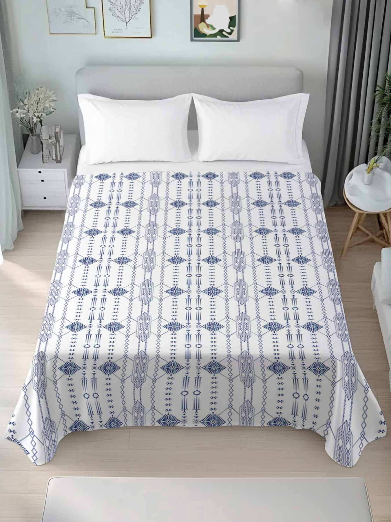 Blue Geometric Twim XL Size Flat Sheet, Wrinkleproof & Fadeproof ...