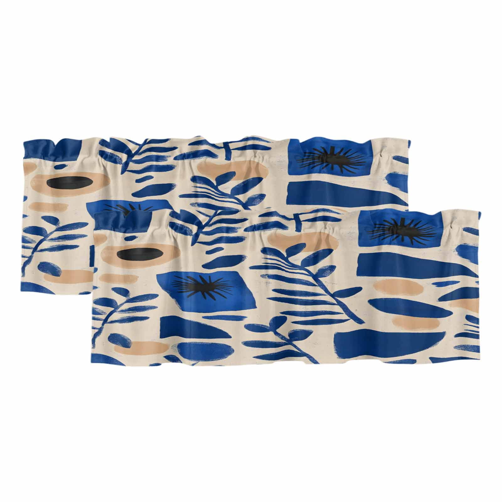 Blue Geometric Valances for Windows, Decorative Rod Pocket Window ...
