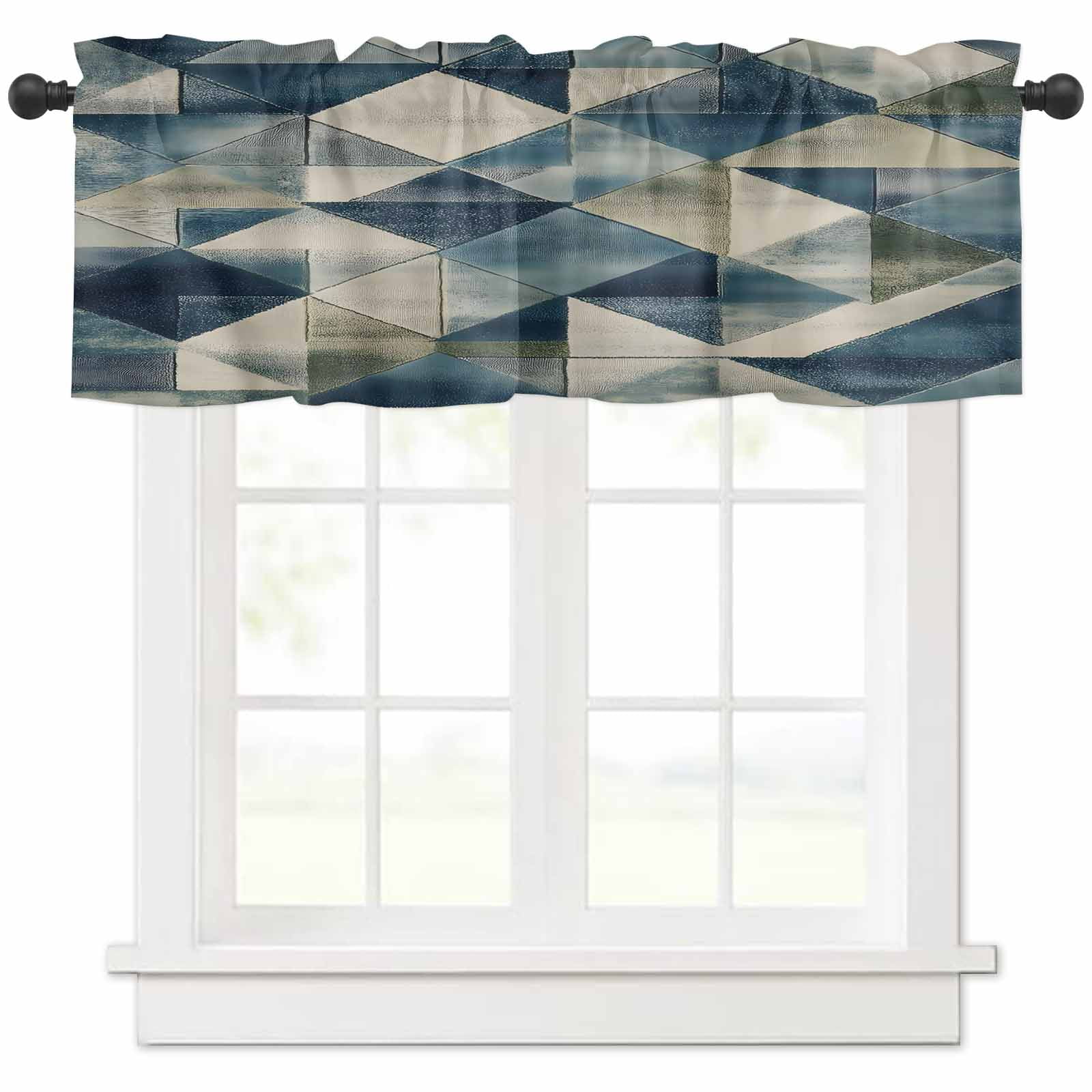 Blue Geometric Valances for Windows Farmhouse Kitchen Curtains Valances ...