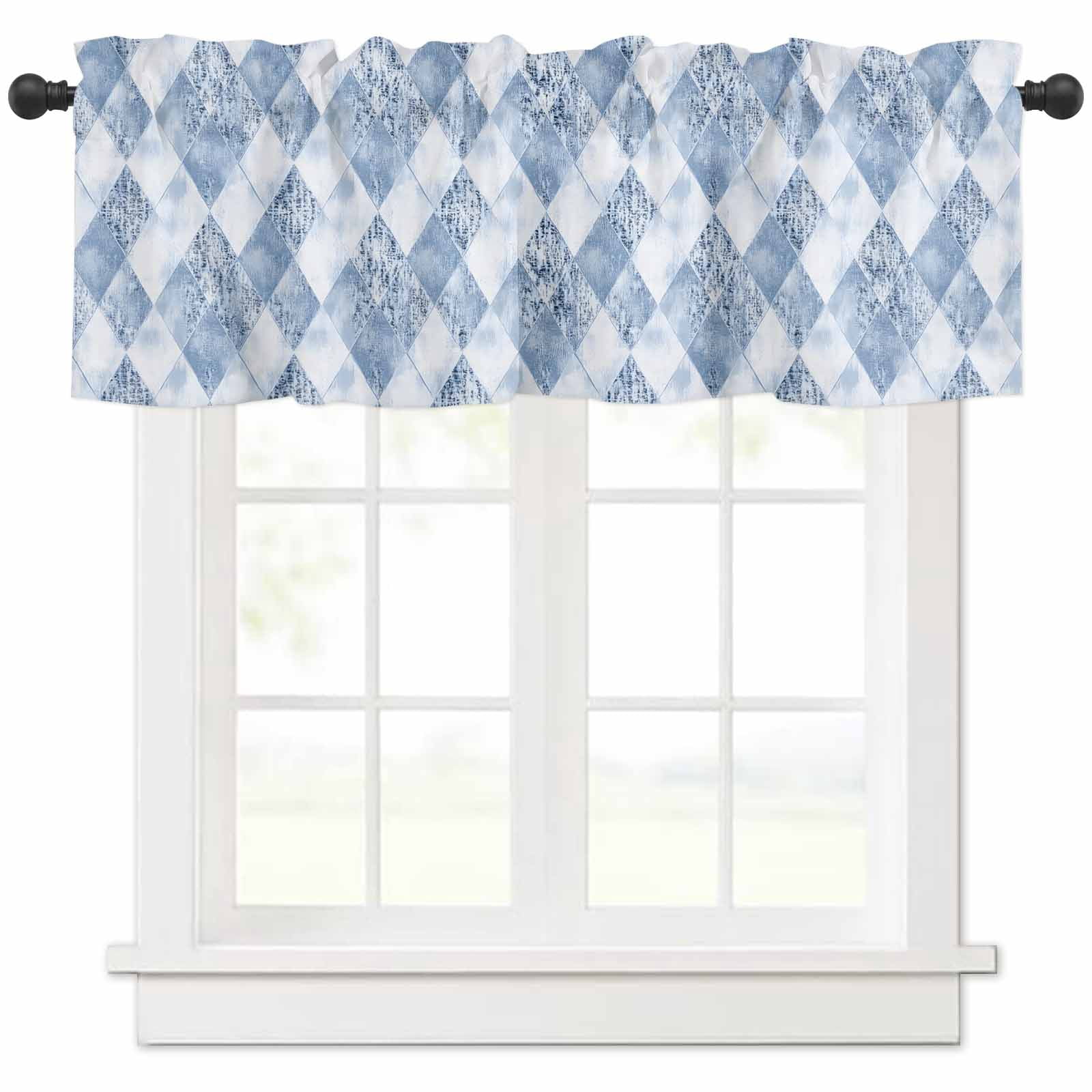 Blue Geometric Valances for Windows Farmhouse Kitchen Curtains Valances ...