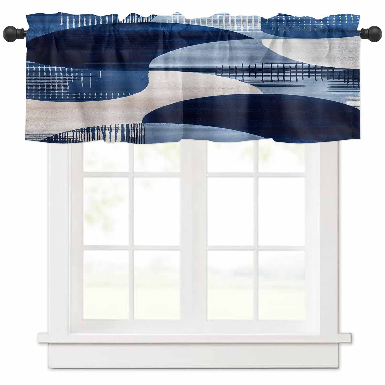 Blue Geometric Valances for Windows Farmhouse Kitchen Curtains Valances ...