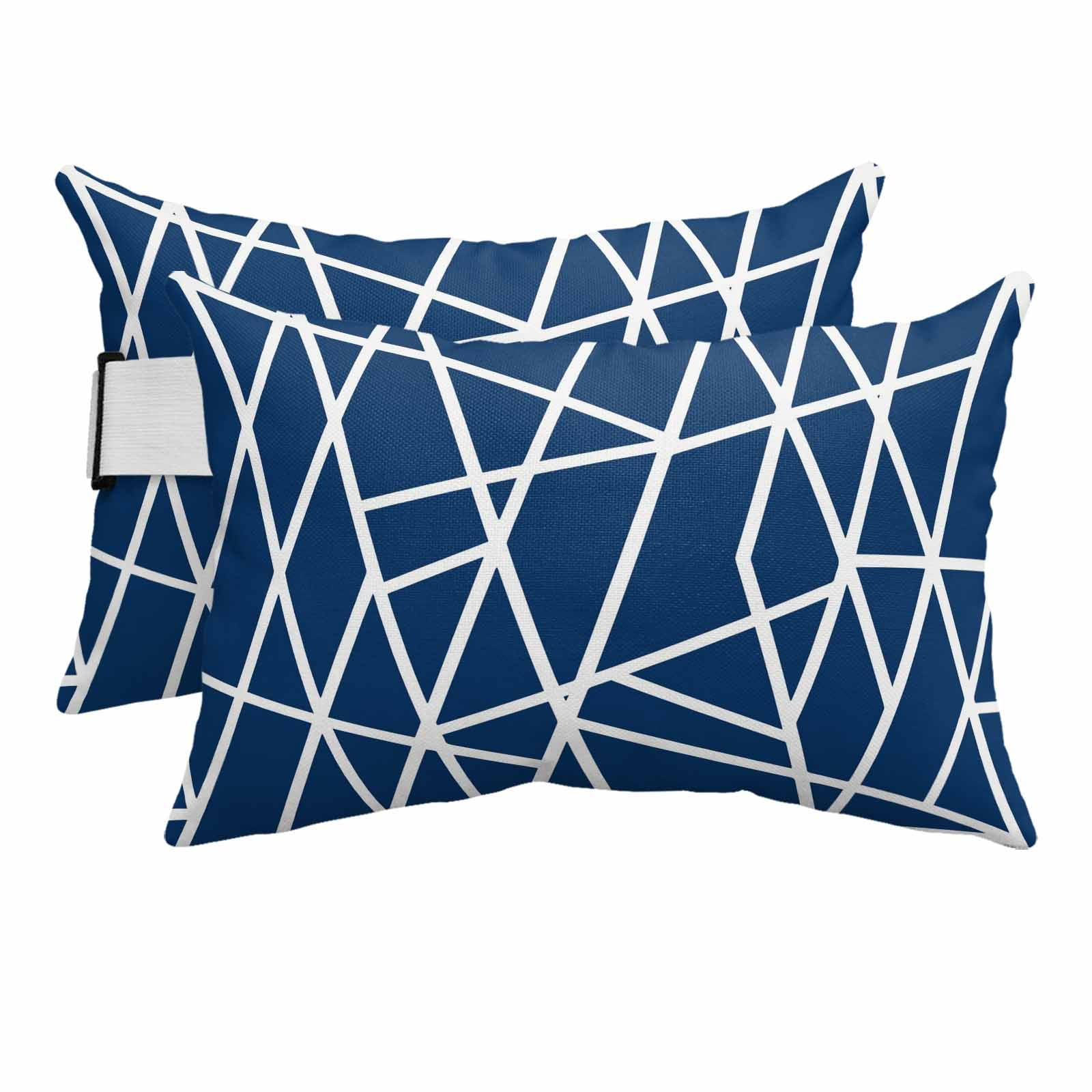 Blue Geometric White Line Outdoor Pillow for Chaise Lounge Chair,Head ...