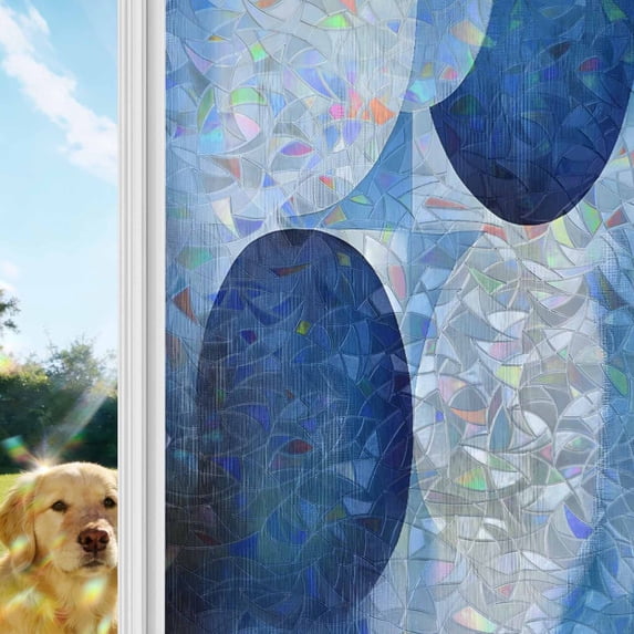 Blue Geometric Window Privacy Film Stain Glass,Reusable Decorative ...