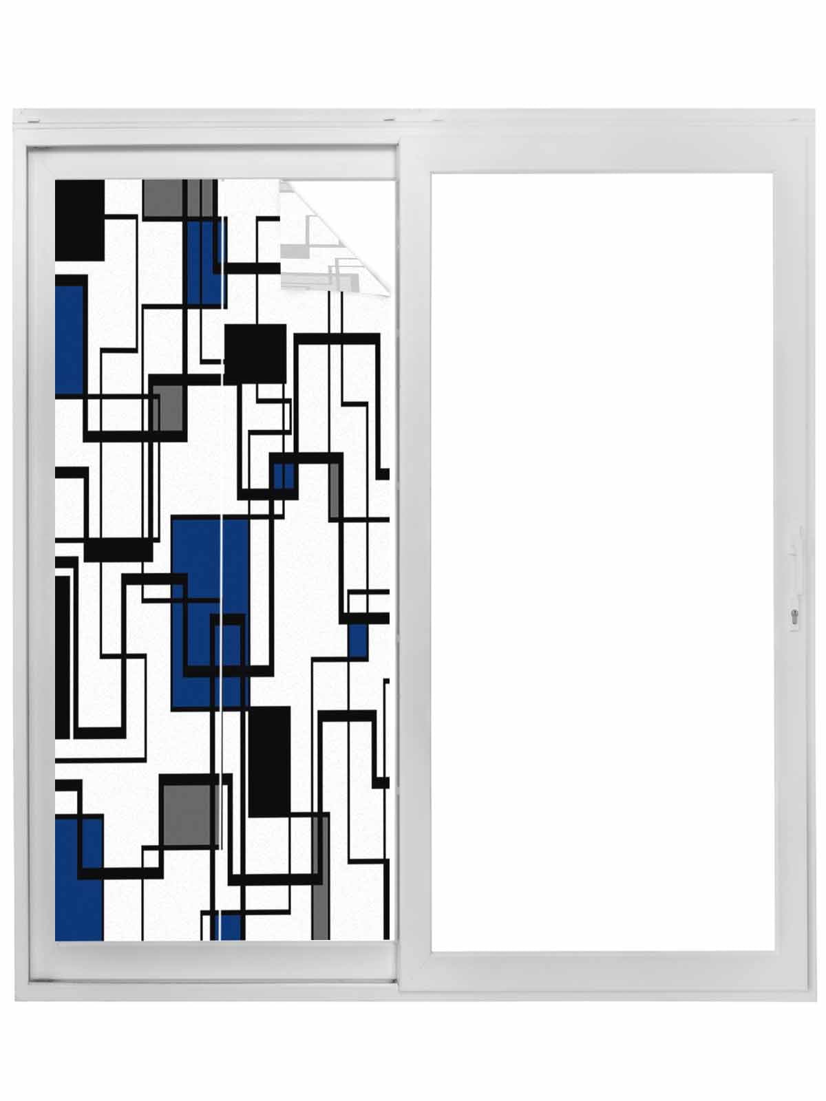 Blue Geometric Window Privacy Film Stained Glass Window Film Decorative ...