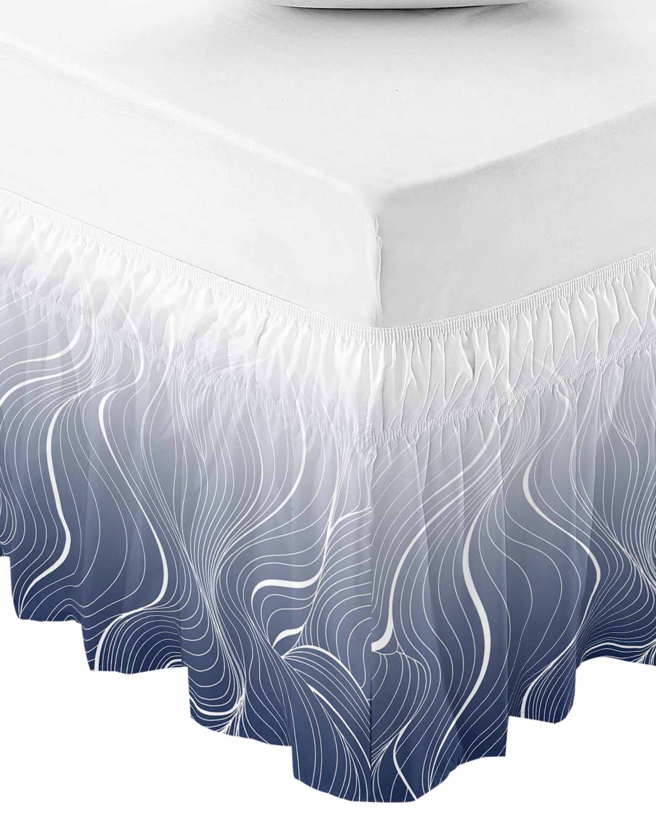 Blue Geometric Wrap Around Bed Skirts for Queen Bed 18" Drop,Bed Skirt ...