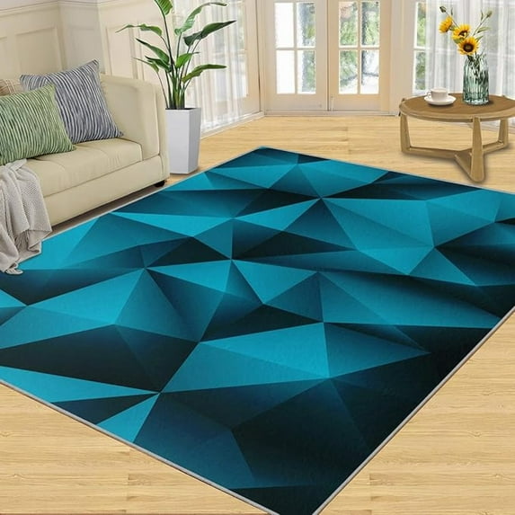 Blue Geometry Area Rug, Abstract Polygonal Pattern Rugs For Living Room ...