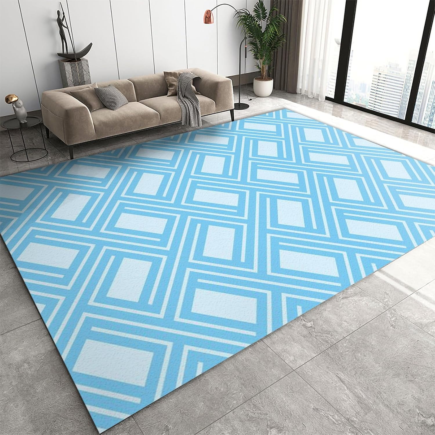 Blue Geometry Rug Diamond Line Texture Indoor Rugs, Large Machine ...