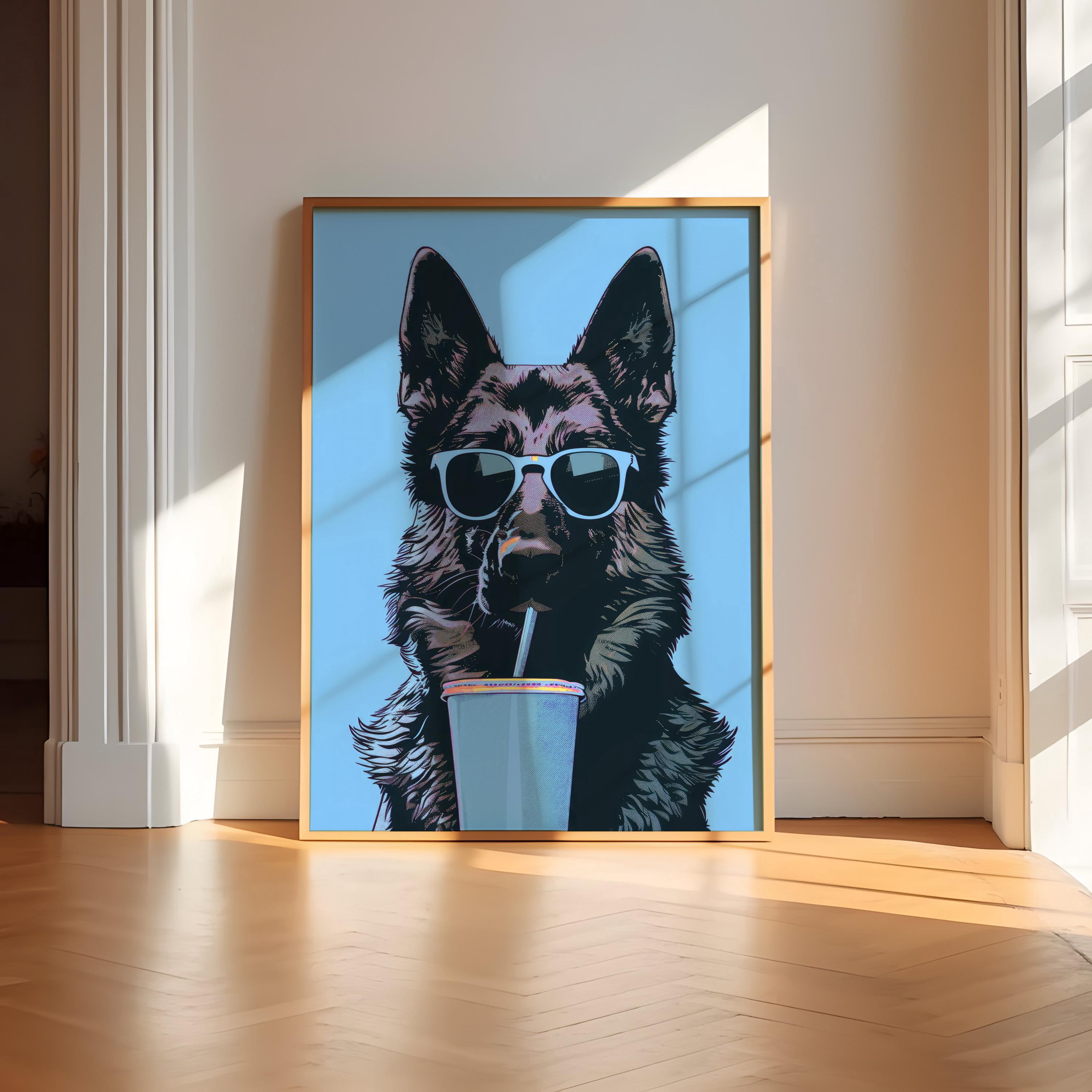 Blue German Shepherd Art Print Coffee Lover Gift Funny Dog Poster Home ...