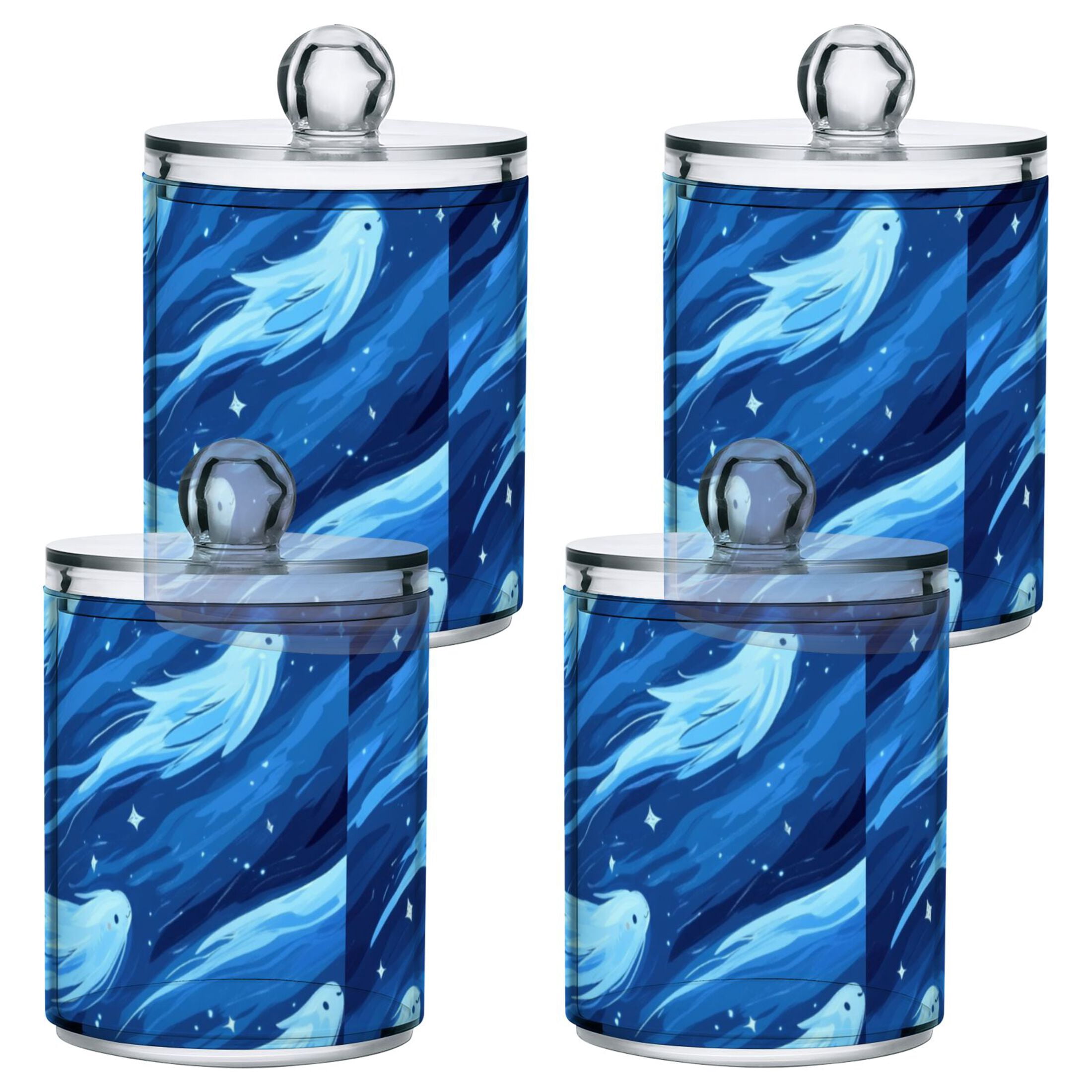 Blue Ghost Bathroom Canisters Set of 4 Translucent Plastic Storage for ...