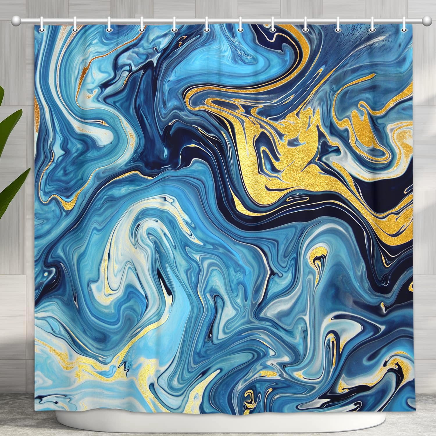 Blue Gilding Marble Shower Curtain, Abstract Modern Ink Art Decor ...