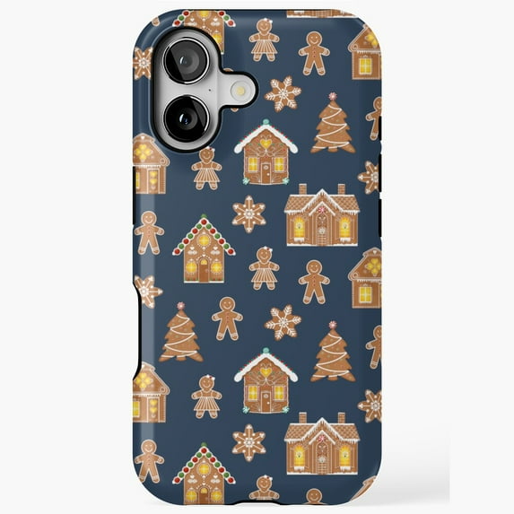 Blue Gingerbread House Snowflake Tree Pattern Art Phone Case for iPhone ...