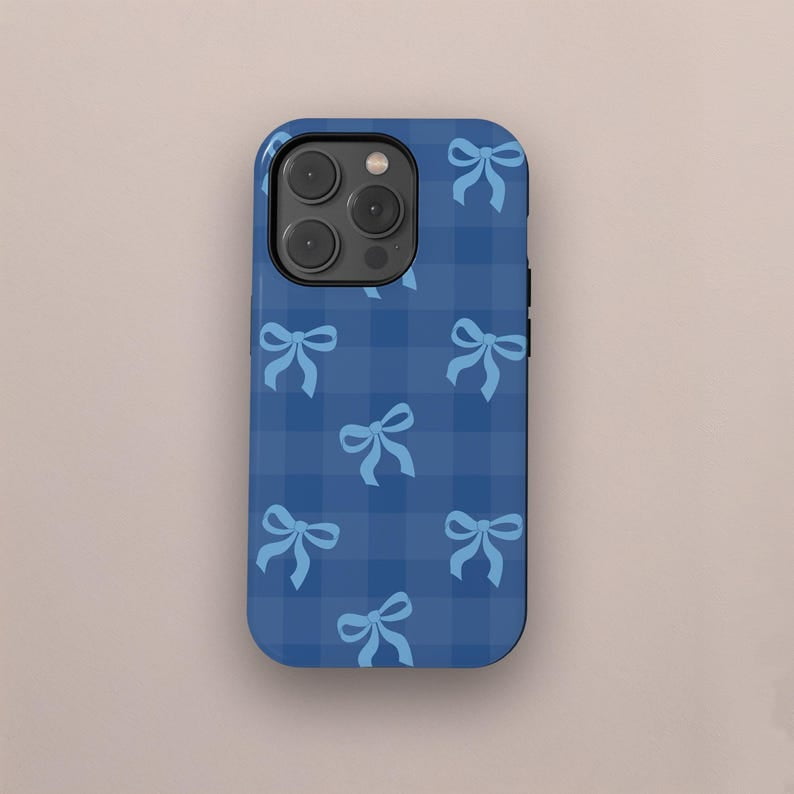 Blue Gingham Bow Checker Cottagecore Phone Case for iPhone 11 12 13 14 ...