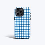 Blue Gingham Brush Stroke Retro Pattern iPhone Case 17 16 15 14 13 12 ...