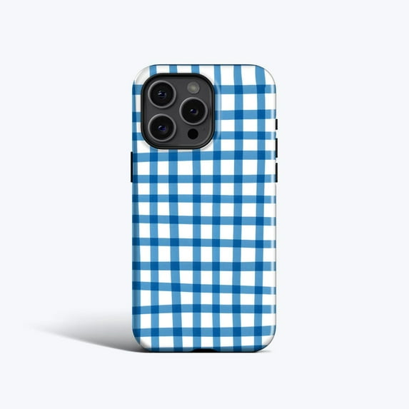 Blue Gingham Brush Stroke Retro Pattern iPhone Case 17 16 15 14 13 12 ...