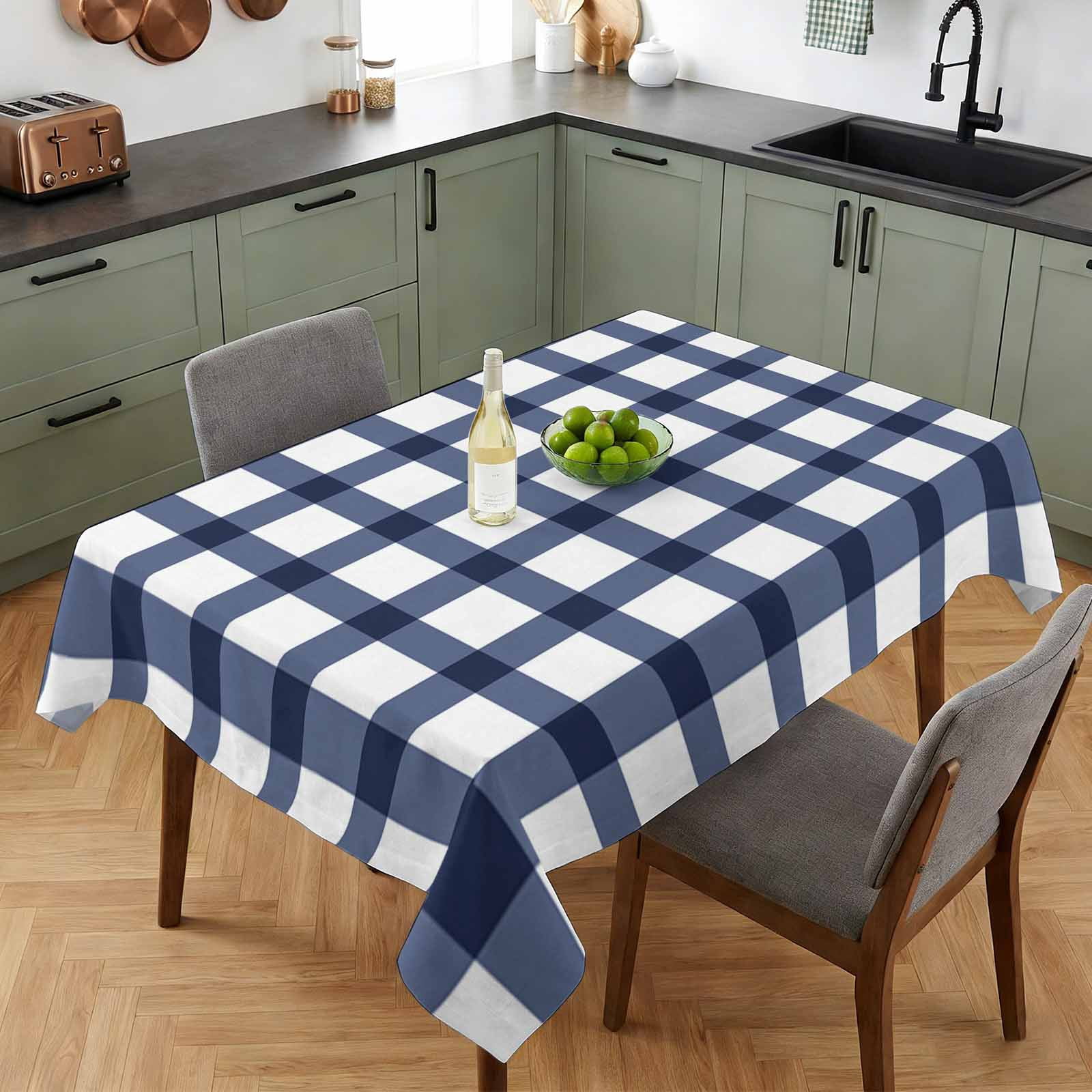 Blue Gingham Check Farm Style Table Cloth 52x70in, Waterproof Rectangle ...