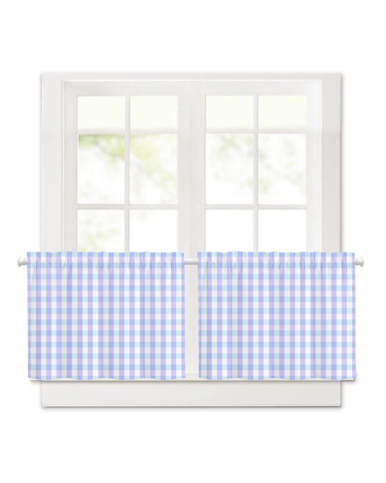 Blue Gingham Check Short Blackout Curtains 24 Inch Long,Farm Buffalo ...
