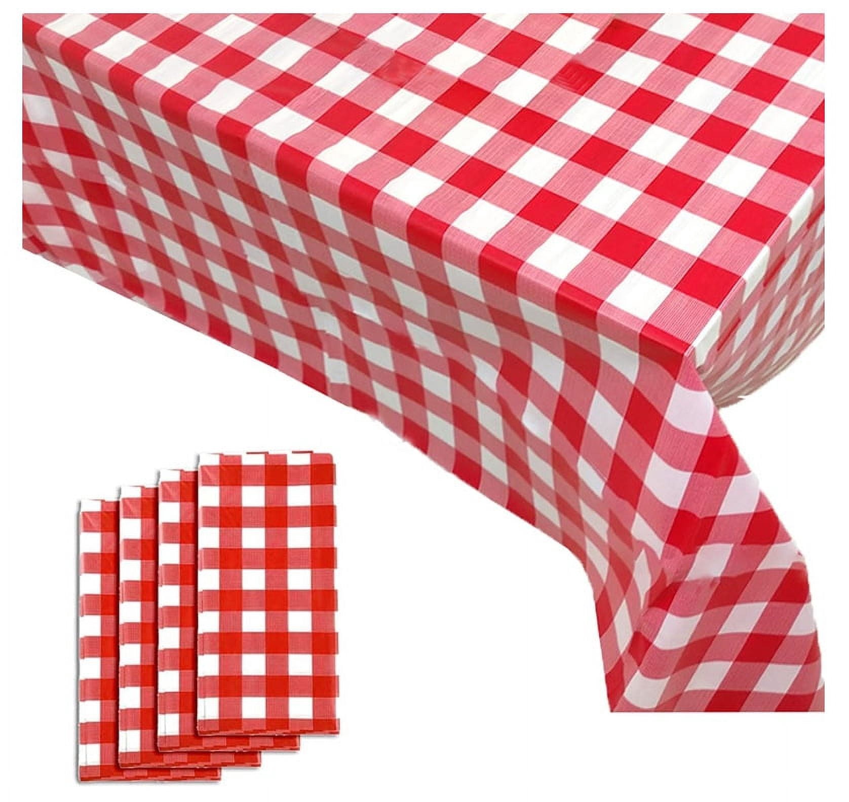 Blue Gingham Checkered Plastic Tablecloths 10 Pack Disposable Table ...