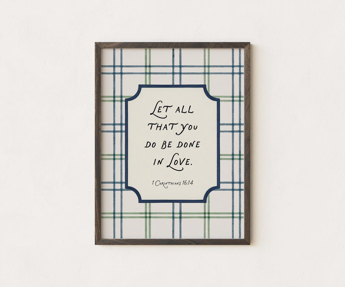 Blue Gingham Christian Wall Art, Bible Verse Print, Unframed Paper ...