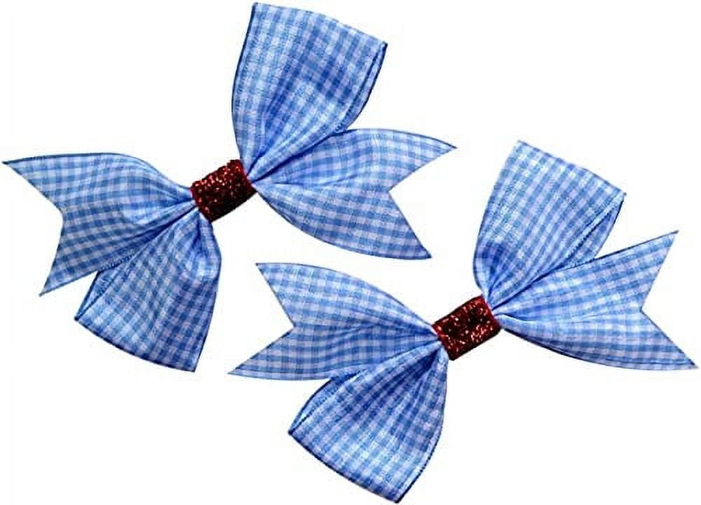 Blue Gingham Costume Hair Bow Set (2) Gingham Ribbon and Ruby Red ...