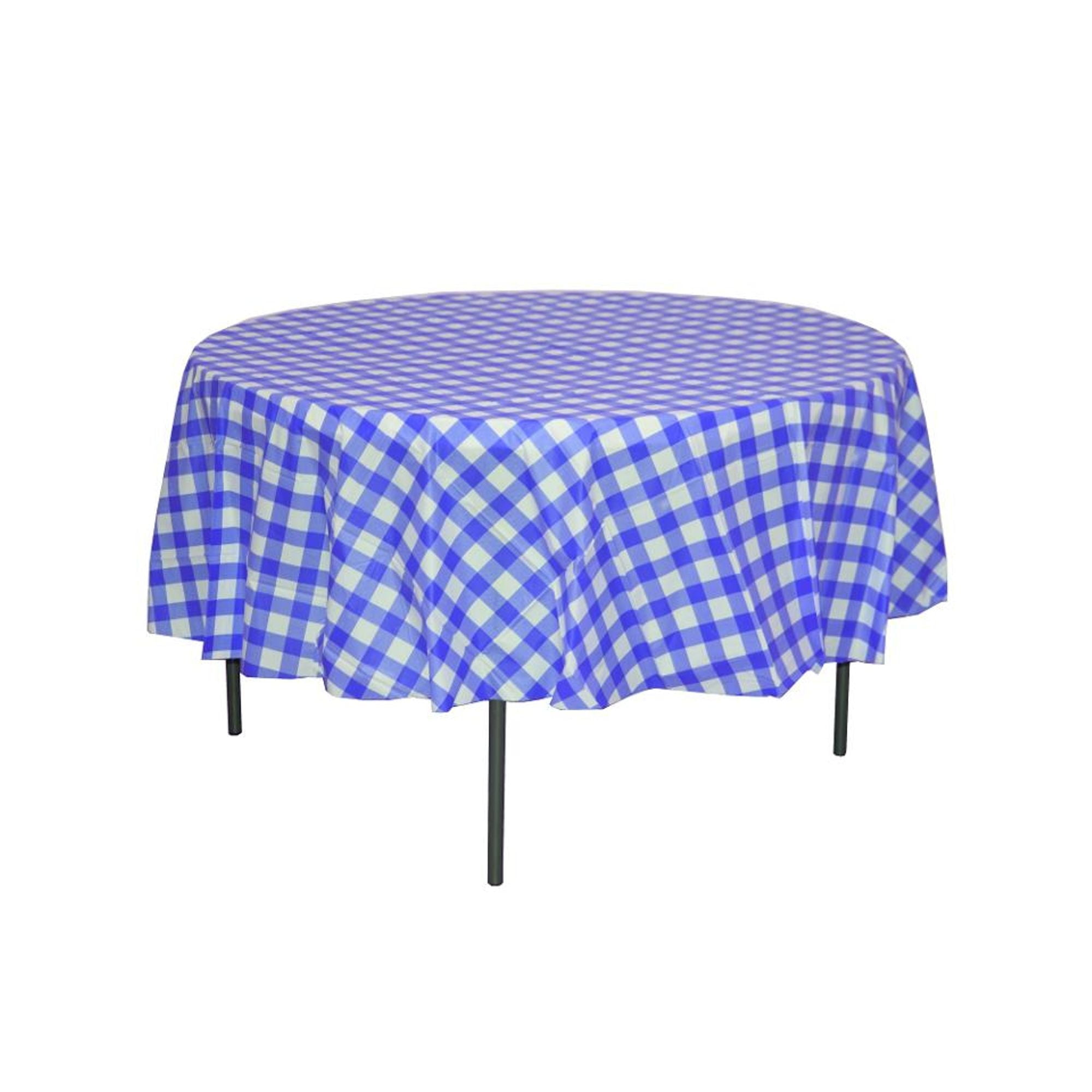 Blue Gingham Decorations | Blue Gingham Table Cover | Round Plastic ...