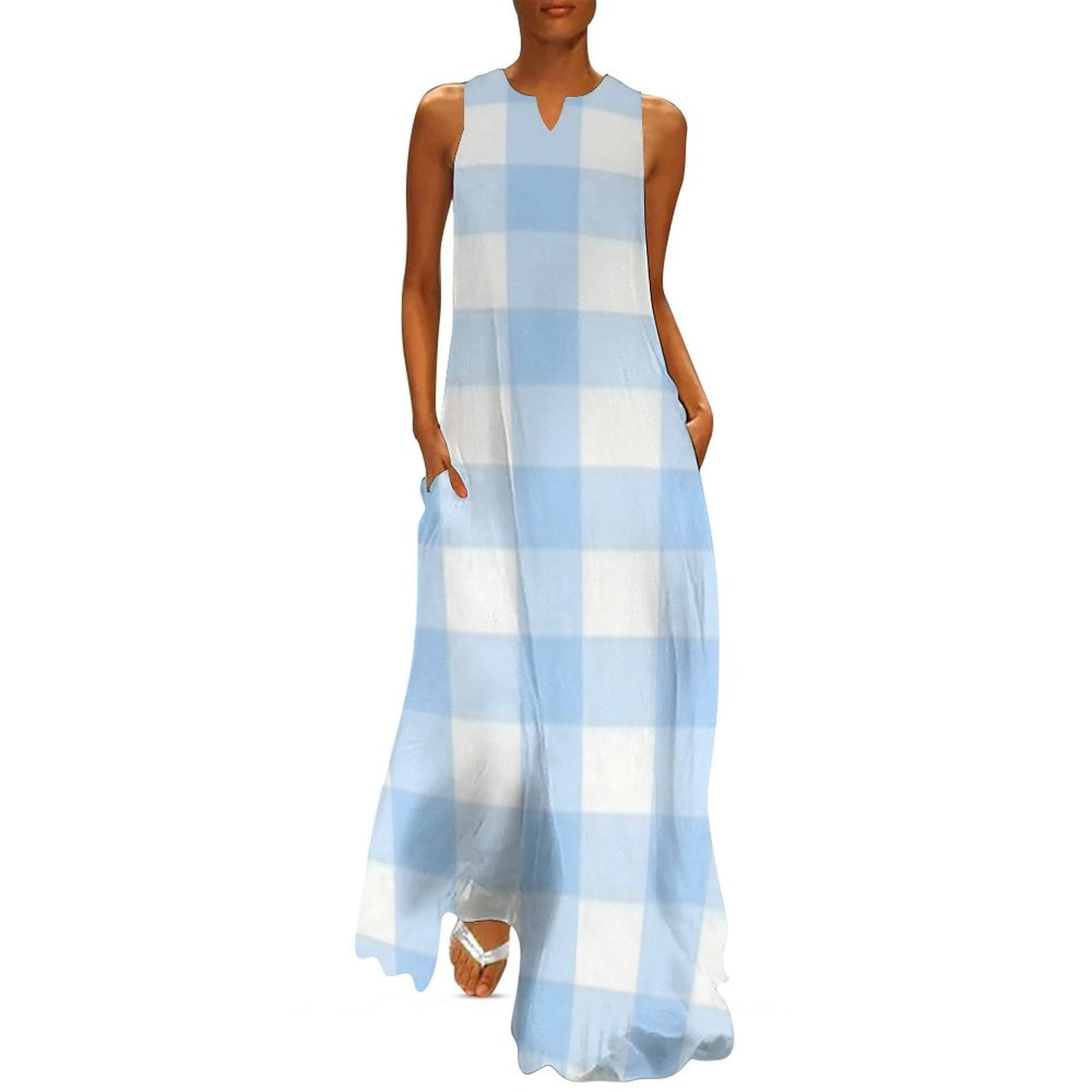 Blue Gingham Long Dress dress women summer dress for women woman luxury ...